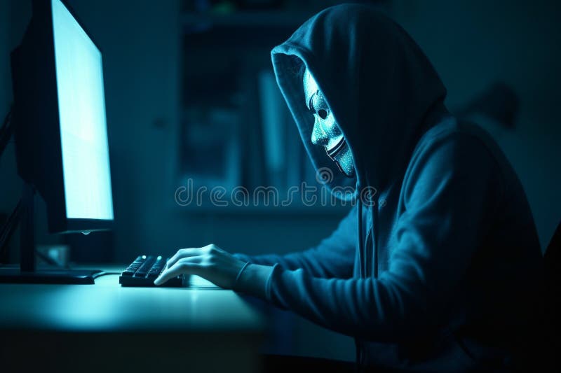 Masked Hacker, Working on Computer. Conceptual Illustration. Generative ... Masked Hacker, Working on Computer. Conceptual Illustration. Generative ...