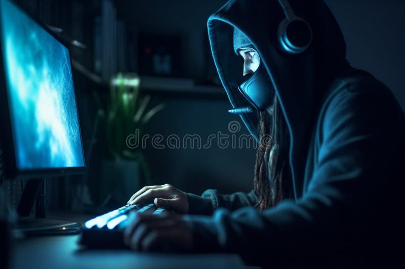 Masked Hacker, Working on Computer. Conceptual Illustration. Generative ... Masked Hacker, Working on Computer. Conceptual Illustration. Generative ...