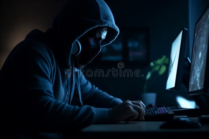 Masked Hacker, Working on Computer. Conceptual Illustration. Generative AI Stock Illustration ...