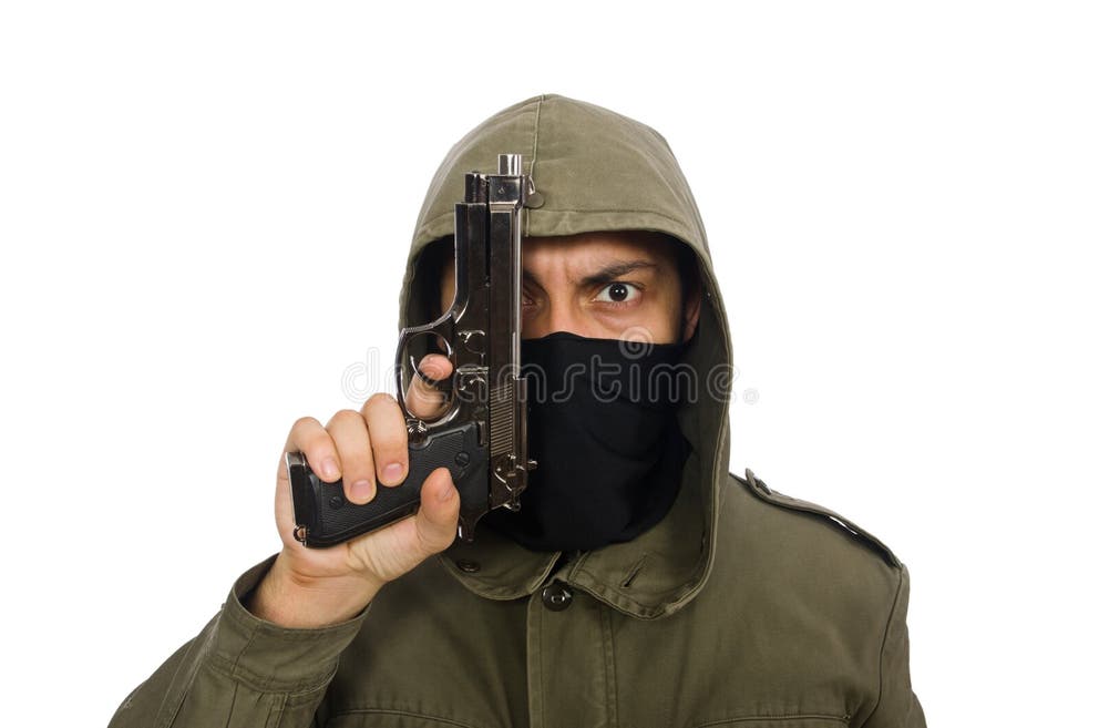 The Masked Man in Criminal Concept on White Stock Photo - Image of ...