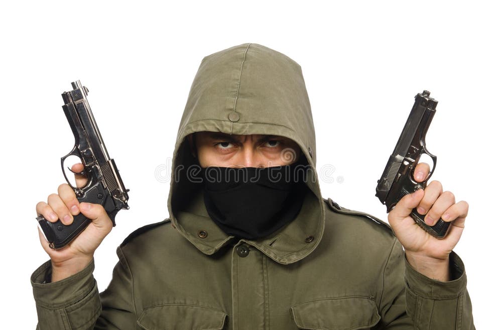 The Masked Man in Criminal Concept on White Stock Image - Image of ...