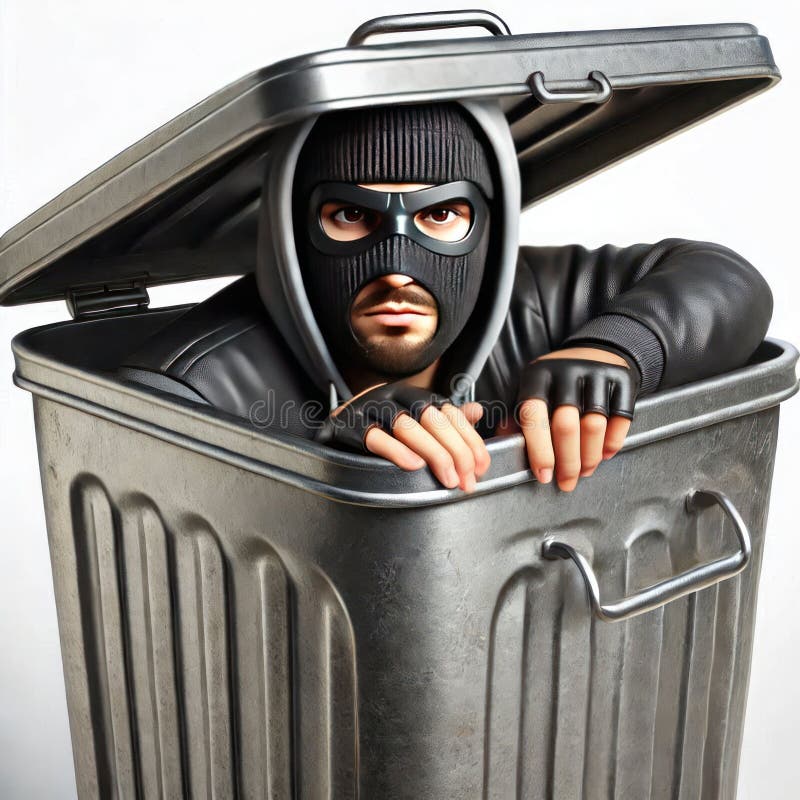 A Masked Man Looks Out of a Garbage Can. Stock Image - Image of escape ...