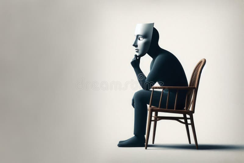 A Masked Man Sits in a Chair in Thought. Space for Text. Stock Image ...