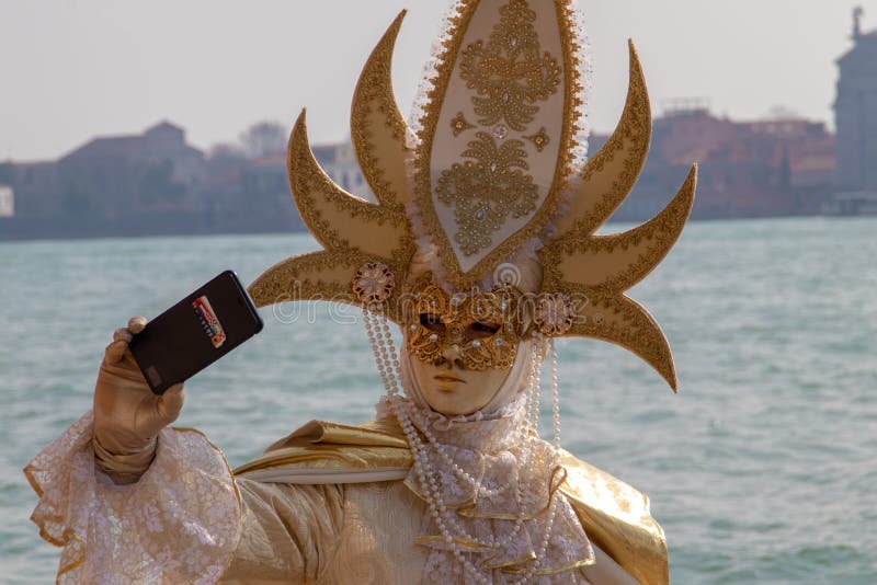 Masked Man Taking a Selfie during the Carnival in Venice Editorial ...