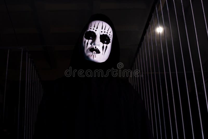 Masked Maniac and Black Cape. Horror Stock Image - Image of face, crime ...