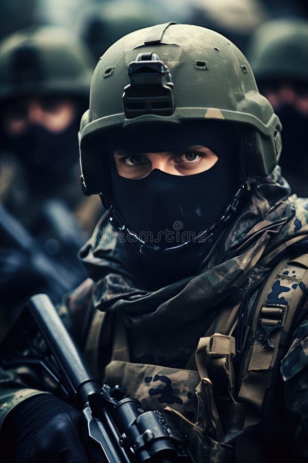 Masked Men on a Covert Mission in the Dense Forest Stock Image - Image ...