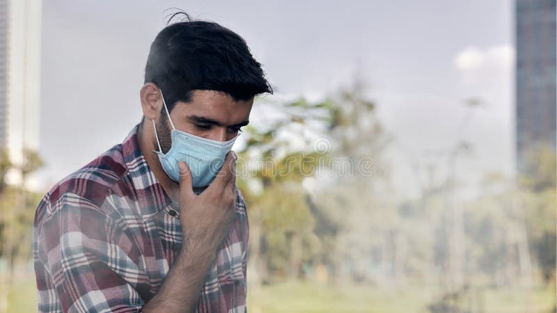 Masked Men Face Smog and Dust Problems in the Capital Stock Image ...