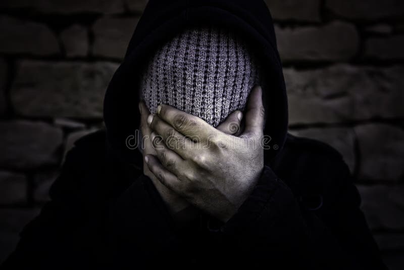 Man with Criminal Covered Face Stock Image - Image of emotion, hooded ...