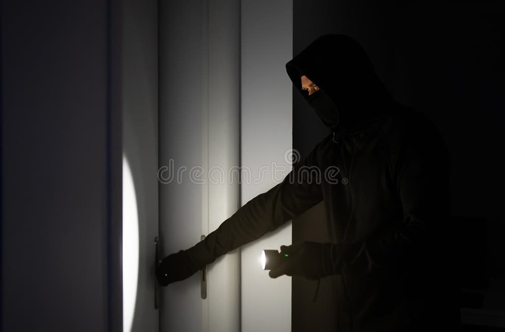 Masked Robber with Flashlight Torch Stock Image - Image of night ...