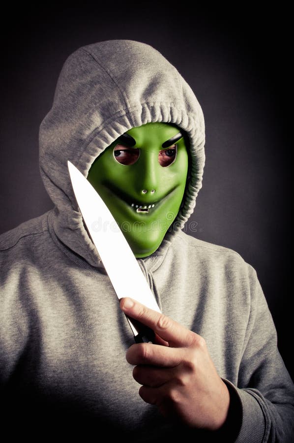 Masked Robber Holding Large Knife Stock Photo - Image of burglar, anger ...