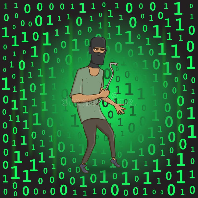 Masked Robber with a Puller Hacking Computer. Robber Hacked Computer ...