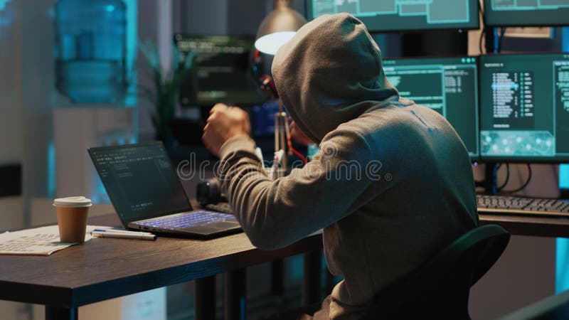 Masked Scammer Hacking Computer Network Late at Night Stock Footage ...