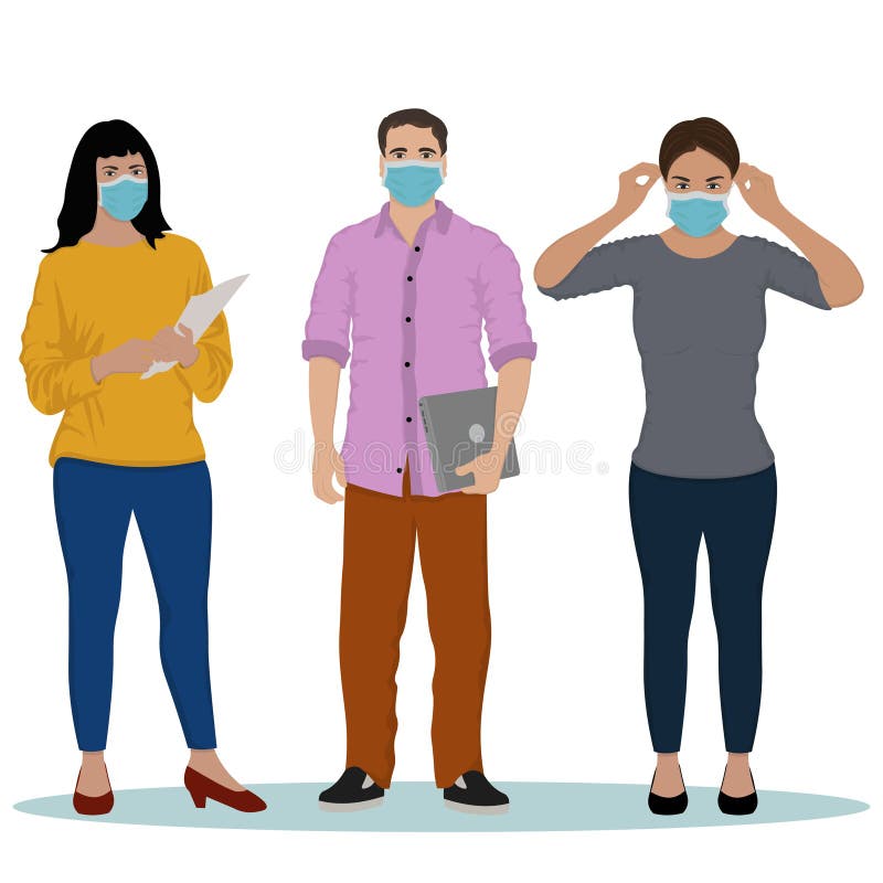 Masked Students during the Onset of a Pandemic Stock Vector ...