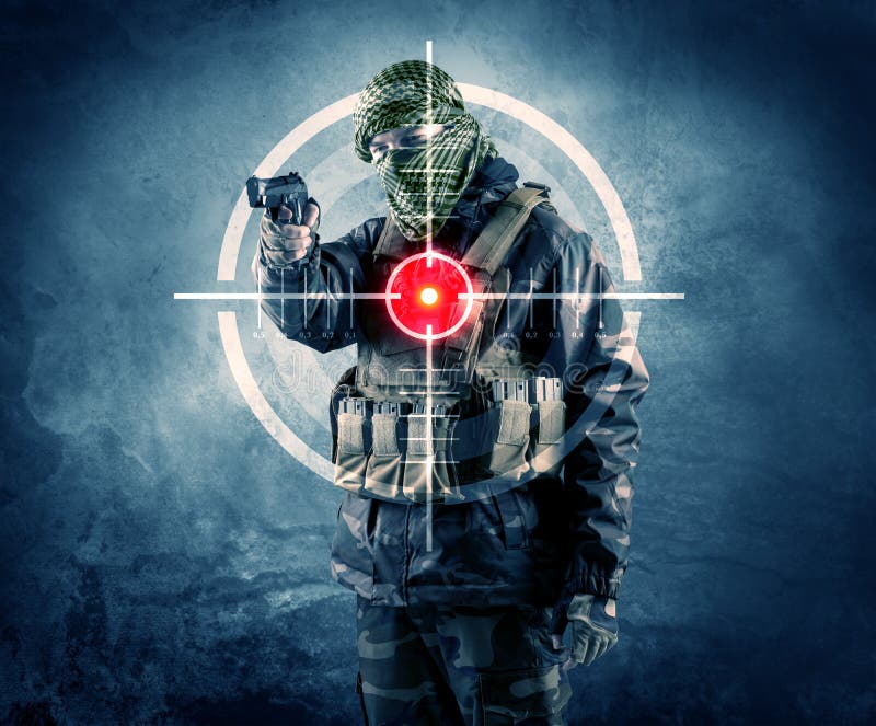 Masked Terrorist Man with Gun and Laser Target on His Body Stock Image ...