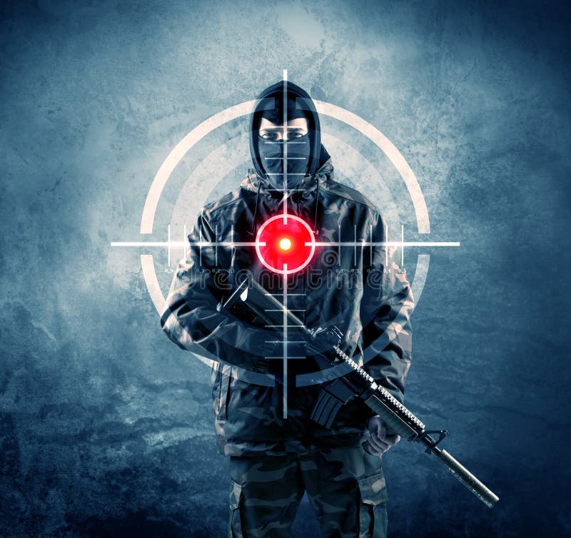 Masked Terrorist Man with Gun and Laser Target on His Body Stock Photo ...