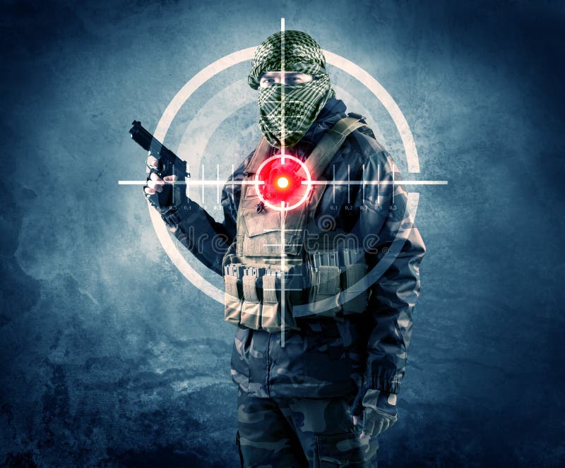 Masked Terrorist Man with Gun and Laser Target on His Body Stock Photo ...