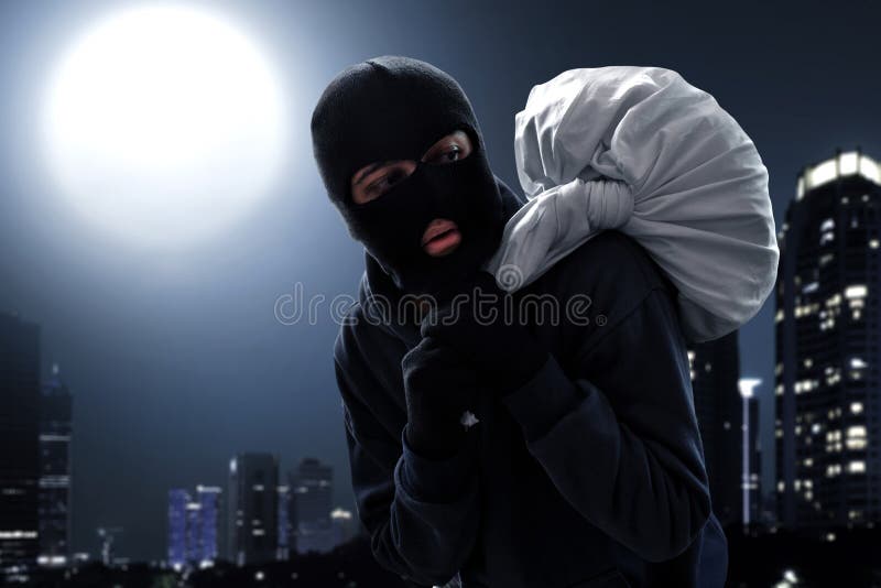 Masked Thief Escape at Night Stock Image - Image of escaping, outdoor ...
