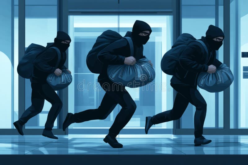 Masked Thieves Running Away Bank Stealing Money Stock Photos - Free ...