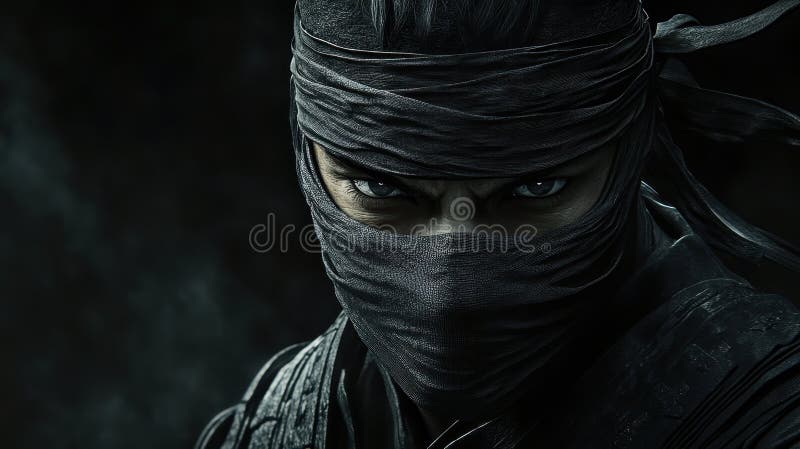 A Masked Warrior with Intense Eyes, Embodying Stealth and Focus in a ...