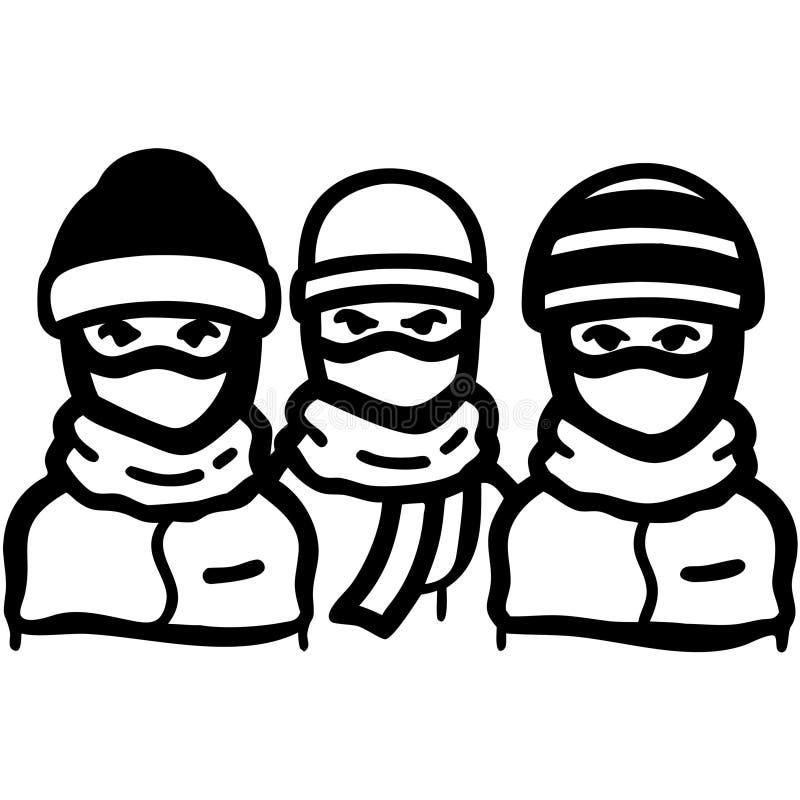 Masked Winter Figures with Scarves and Hats Vector Art for Design ...