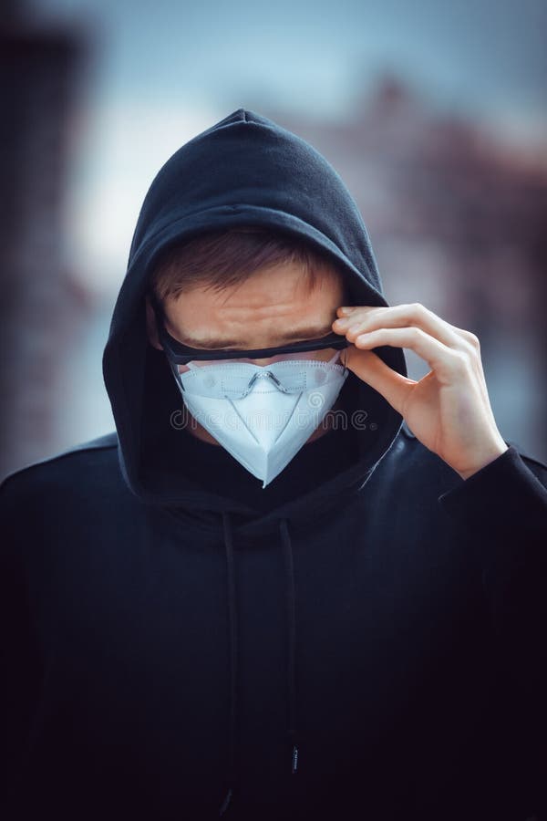 Masked young guy stock photo. Image of mask, infection - 189286618