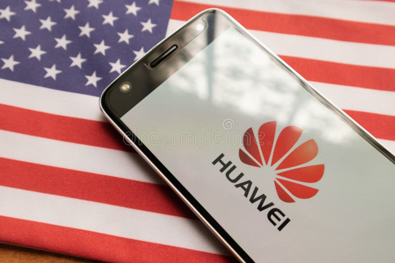 Maski, India - June 21, 2019: Huawei Logo on Screen of Mobile on US ...
