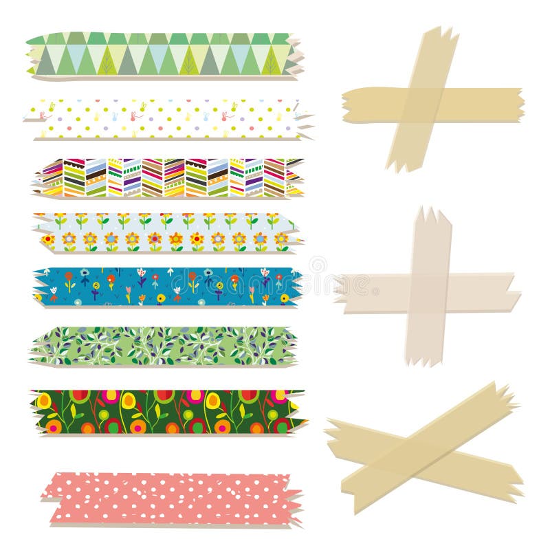 Masking Tapes Set with Cute Patterns, Vector Illustration Stock Vector ...