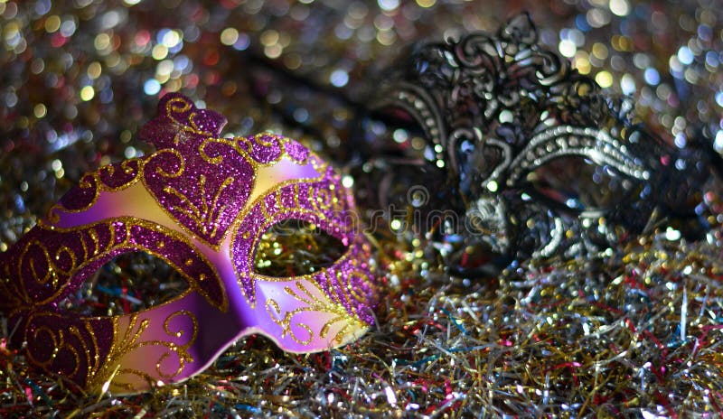 Masks Surrounded by Streamers and Confetti for Night Parties and ...