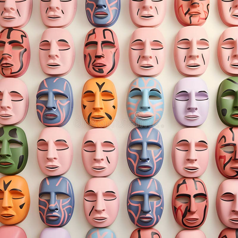 Masks with Different Facial Expressions. 3d Illustration Stock Vector ...