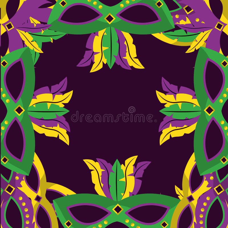 Masks with Feathers Mardi Gras Decoration Border Template Design Stock ...