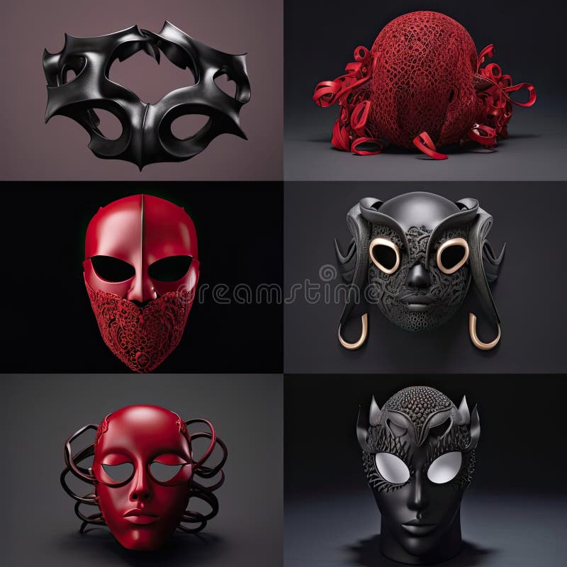 Masks with Red Ribbons on Black Background Stock Image - Image of ...