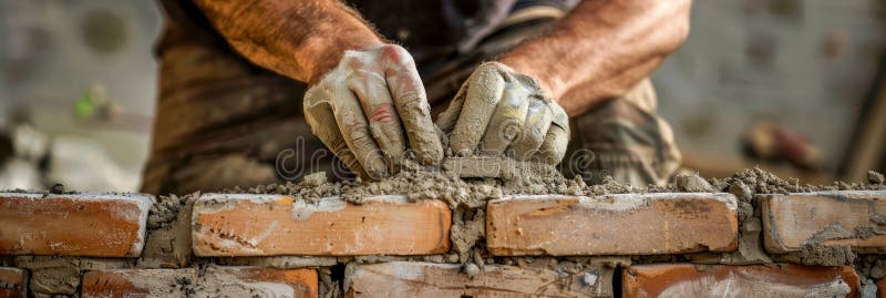 A Mason Applying Mortar between Bricks, Showcasing the Traditional ...