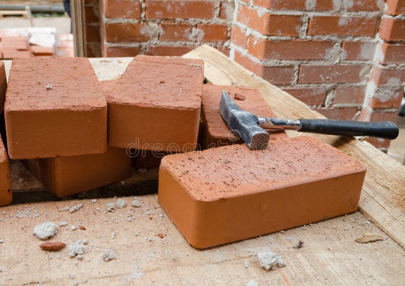 Mason Bricklaying Background with Hammer Stock Image - Image of ...