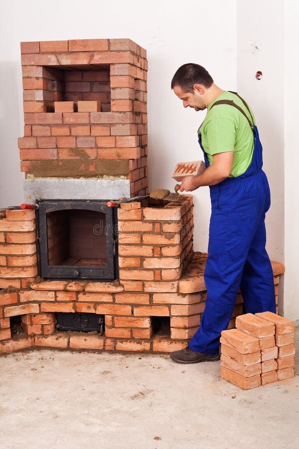 Mason Building a Masonry Heater Stock Image - Image of firing, home ...