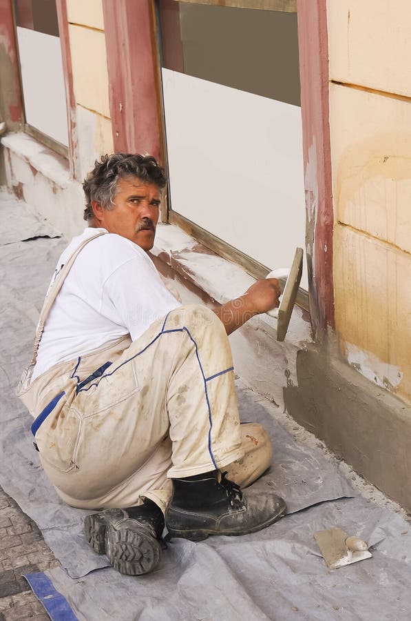Mason Doing Some Construction Repairs Editorial Stock Photo - Image of ...