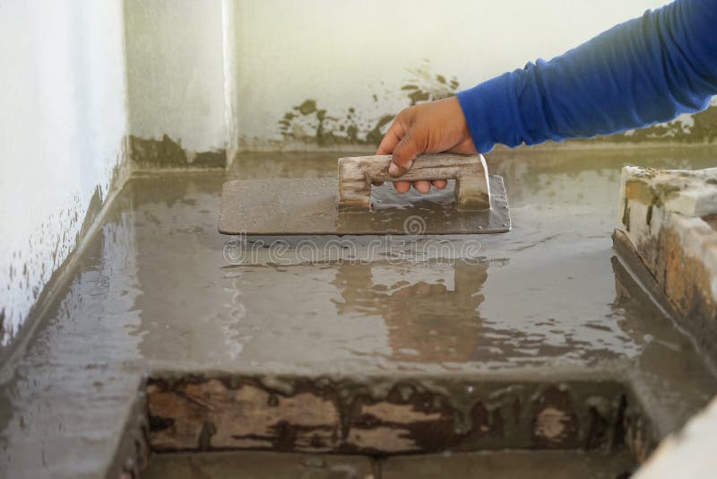 Mason Hand Using Trowel Screed Concrete Stock Image - Image of home ...