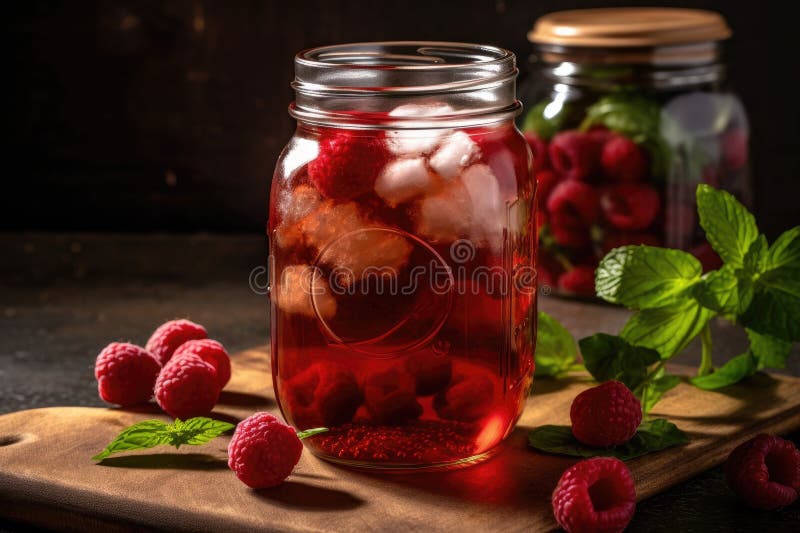 Mason Jar Filled with Iced Raspberry Tea. Generative AI Stock ...