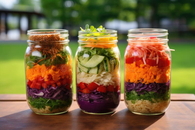 Mason Jars Filled with Layered Vegan Salads Stock Illustration ...