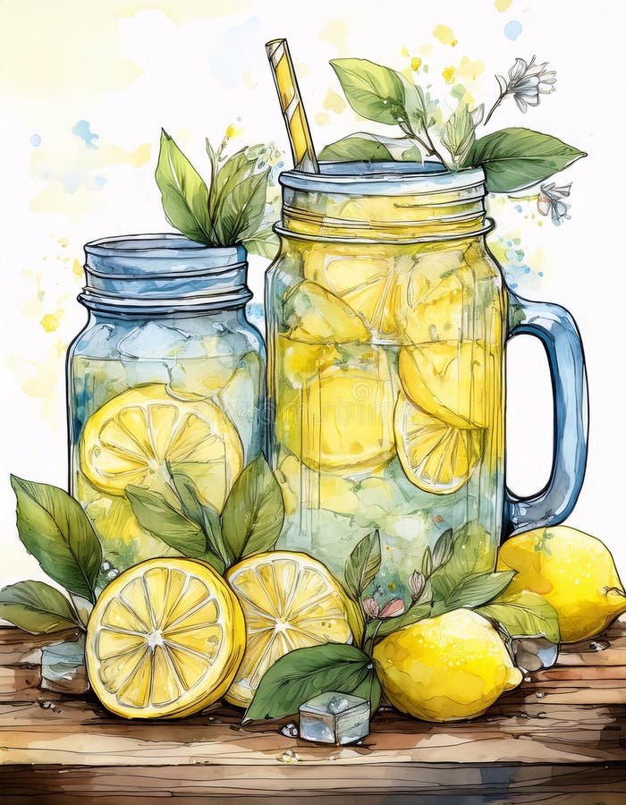 Mason Jars Filled with Refreshing Lemonade, Surrounded by Lemons and ...