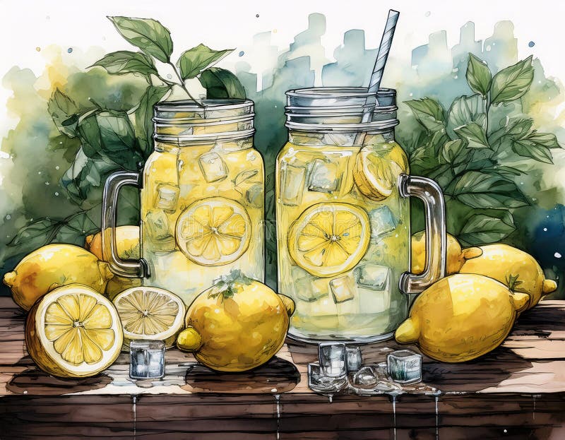 Mason Jars Filled with Refreshing Lemonade, Surrounded by Lemons and ...