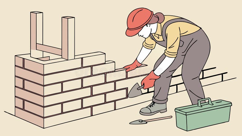 Mason Laying Bricks, Construction and Building Work, Vector Design ...