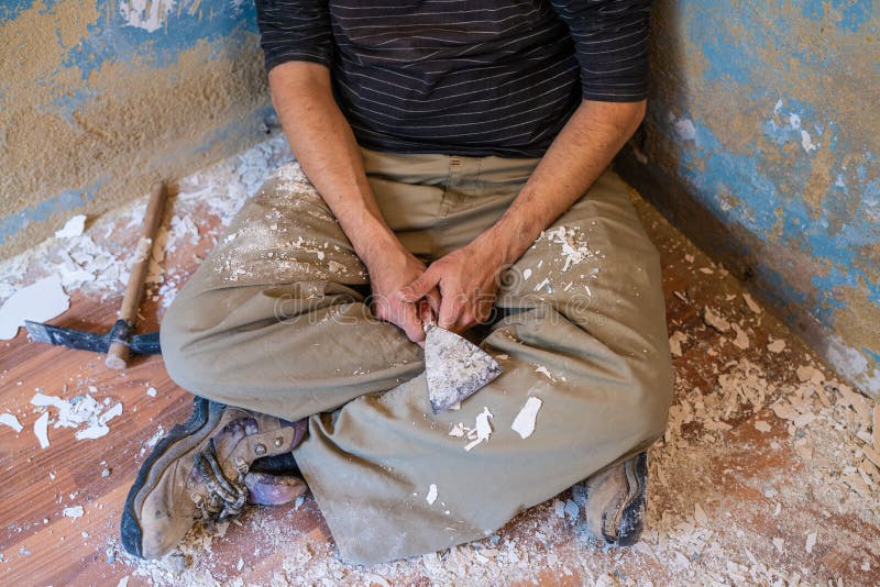 Mason Man Having a Rest after Removing Paint Stock Image - Image of ...