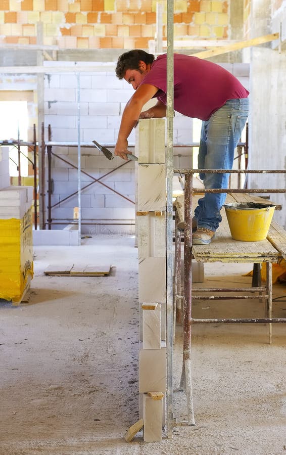 Mason Performs an Internal Masonry Blocks Stock Image - Image of ...