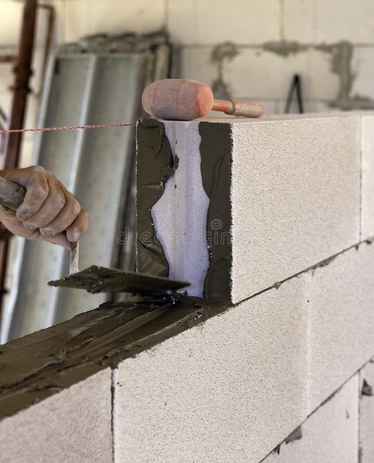 Mason Performs an Internal Masonry Blocks Stock Image - Image of ...