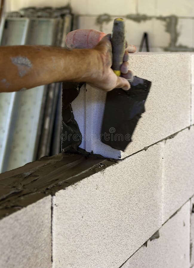 Mason Performs an Internal Masonry Blocks Stock Image - Image of ...