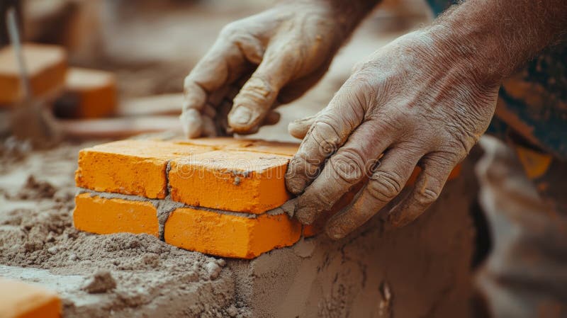 Mason S Hands Laying Bricks on a Construction Site, Craftsmanship ...
