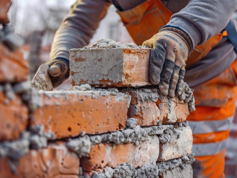 Mason at Work with Brick and Mortar Stock Photo - Image of physical ...