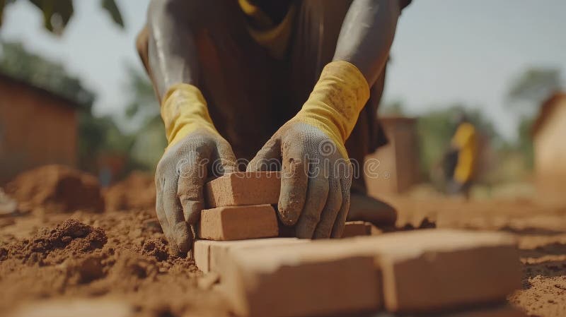 A Mason is Working on a Brick Wall, Paying Attention To the Manual ...