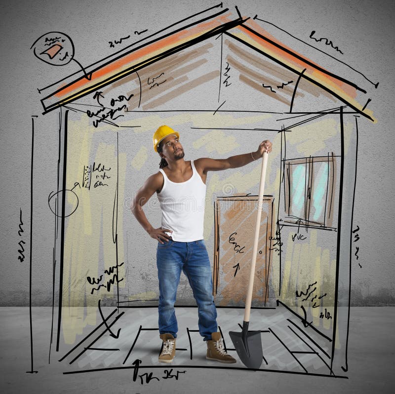 Mason Working on a New Construction Stock Image - Image of appartment ...