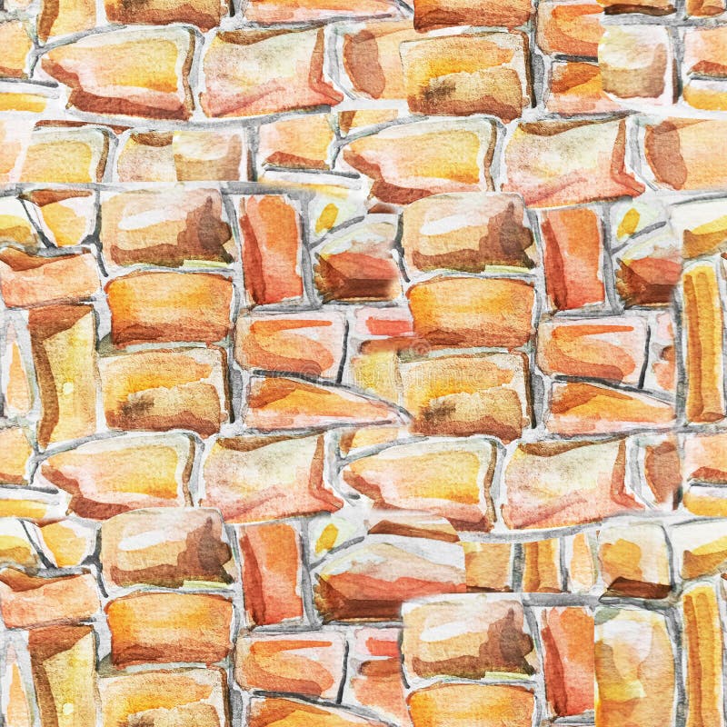 Masonry Large Old Stone Watercolor Seamless Pattern Stock Illustration ...